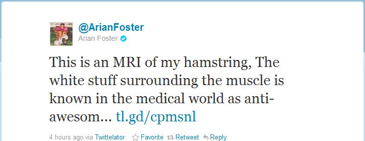 Arian Foster Tweets Then Deletes The MRI On His Hamstring [Photo ...